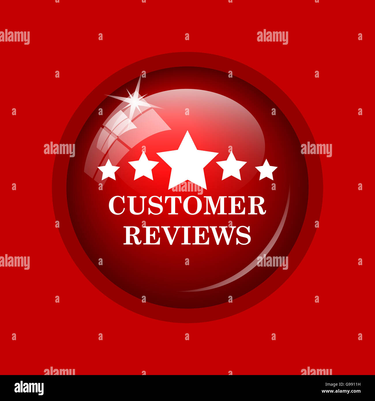 Customer reviews icon. Internet button on red background Stock Photo ...