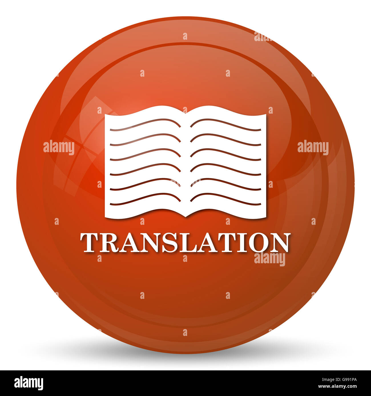 Translation book icon. Internet button on white background Stock Photo ...