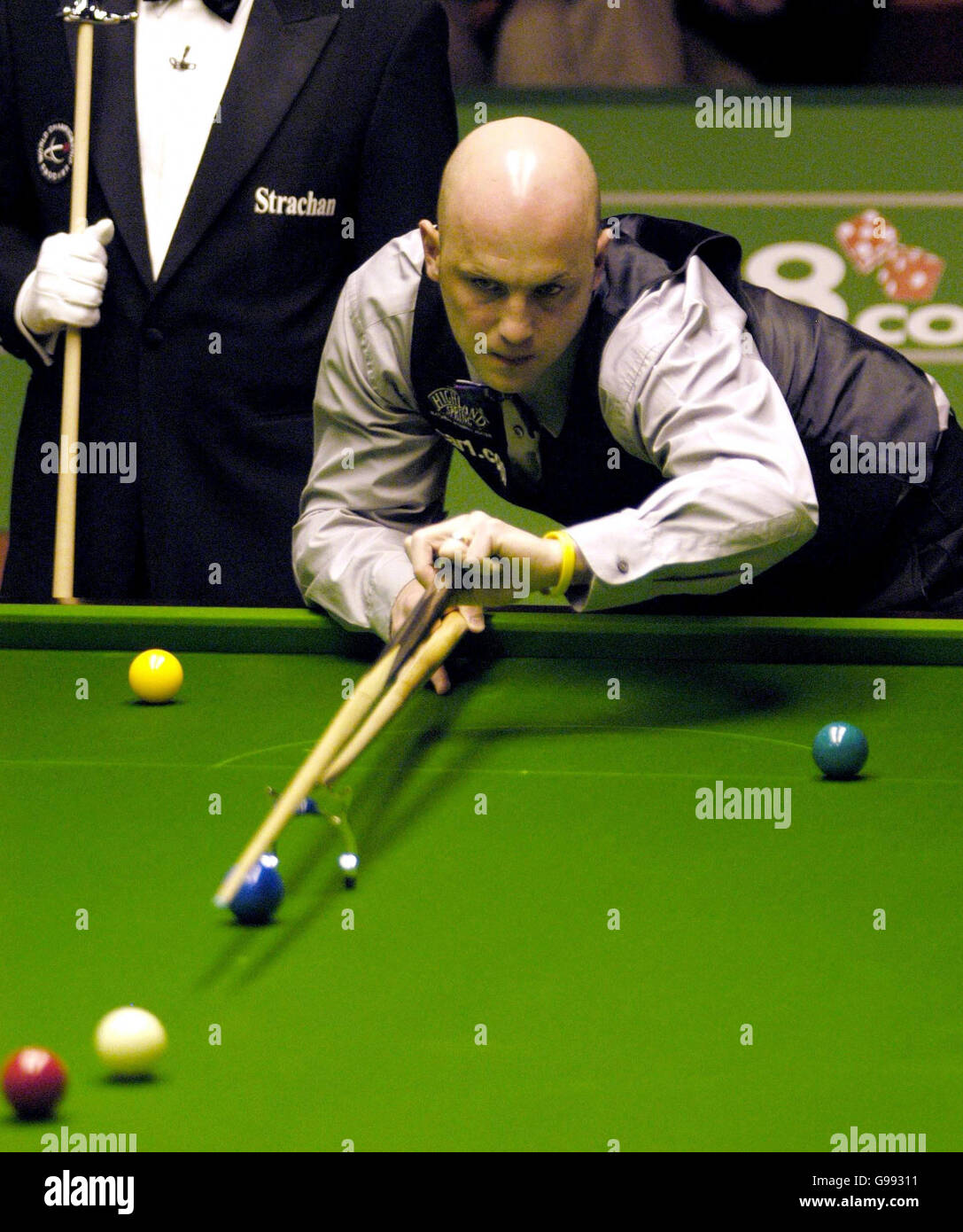 Mark King in action against Stephen Maguire during the World Snooker ...