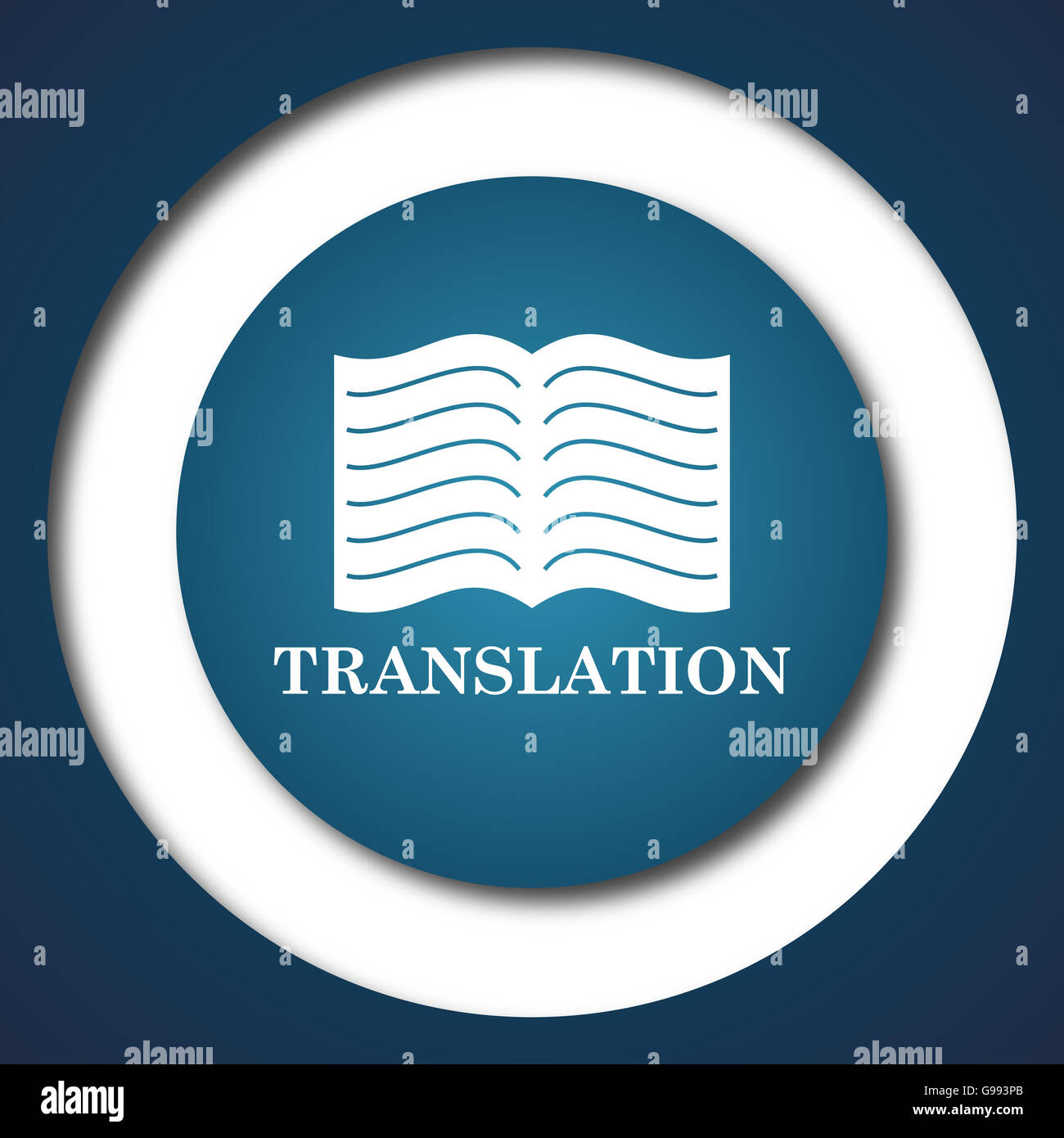Translation book icon. Internet button on white background Stock Photo ...