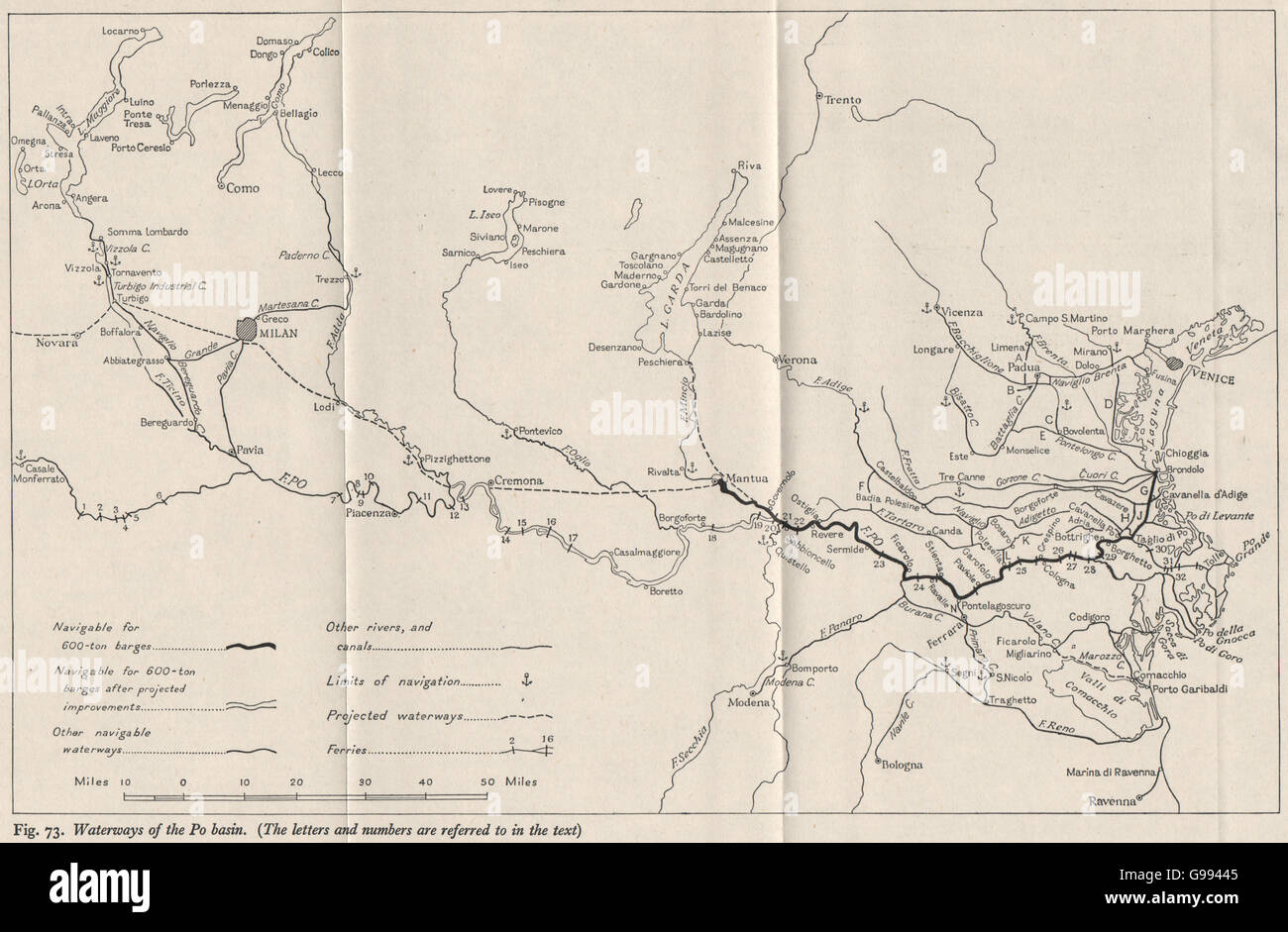 PO BASIN: Navigable waterways. Italy. WW2 ROYAL NAVY INTELLIGENCE MAP ...