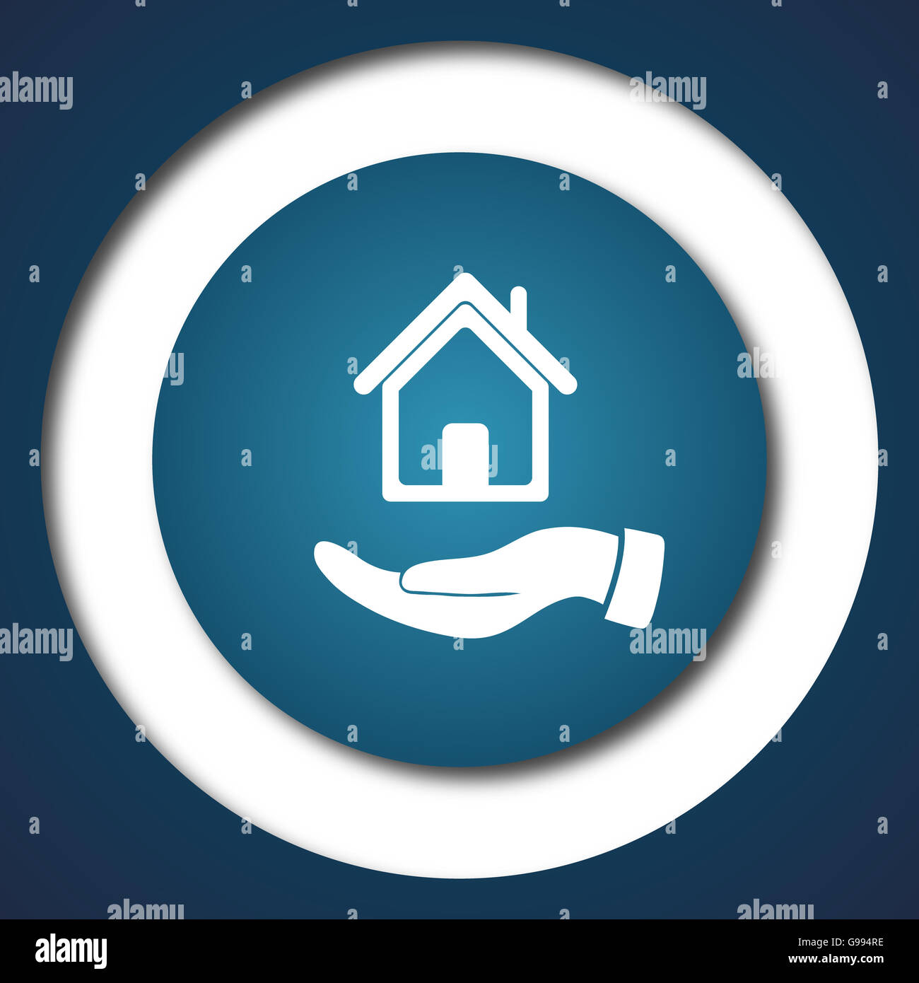 Hand holding house icon. Internet button on white background Stock ...