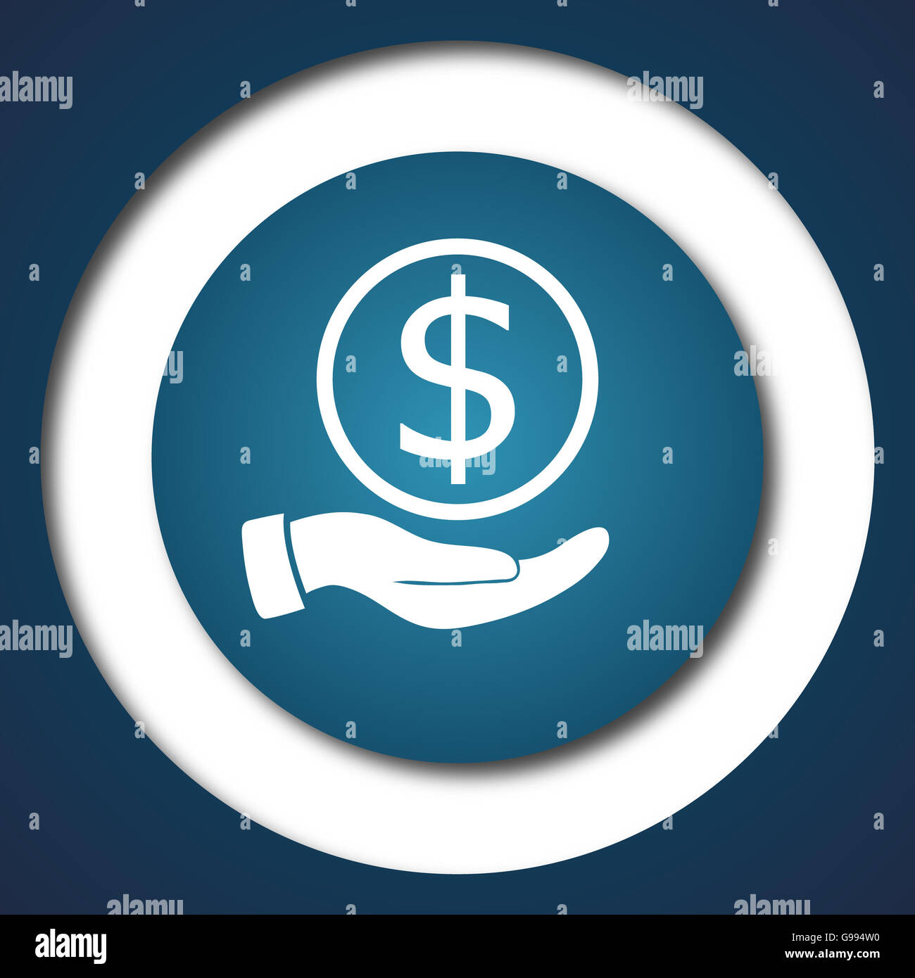 Money in hand icon. Internet button on white background Stock Photo - Alamy