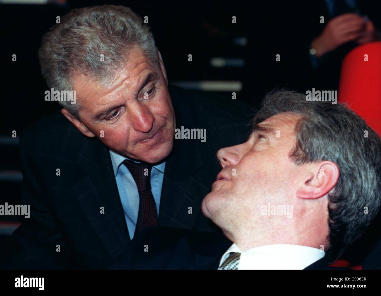 Germany manager Erich Ribbeck talks to England manager Kevin Keegan ...