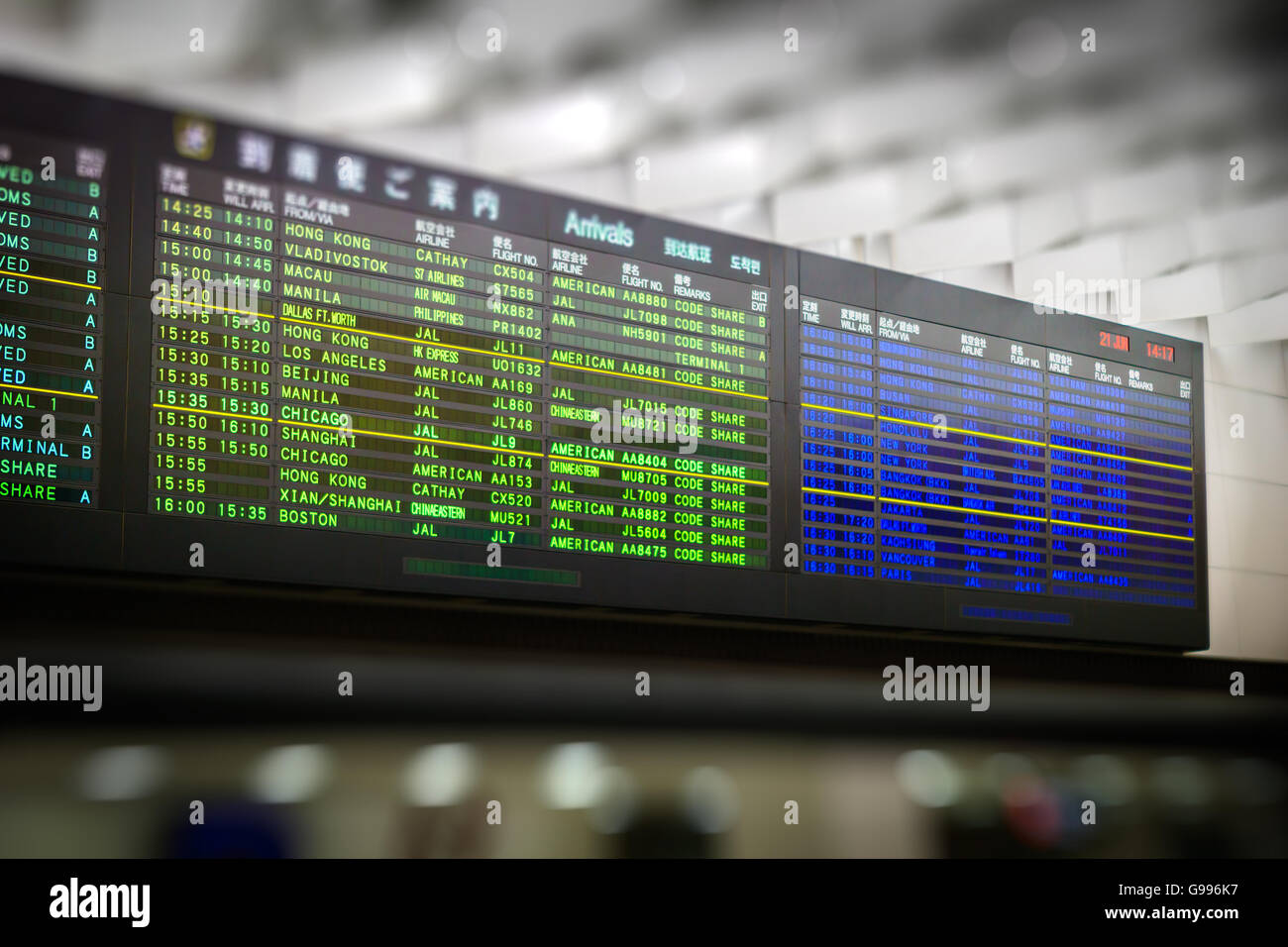Airport arrival schedule display - blurred background Stock Photo - Alamy