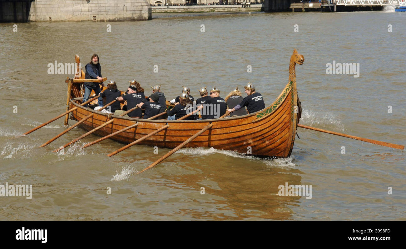 An authentic full-size replica Viking longboat makes its way down the ...
