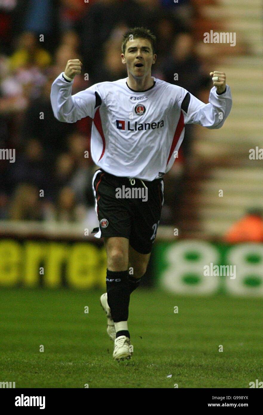 Bryan Hughes celebrates after equalising for Charlton Athletic Stock ...