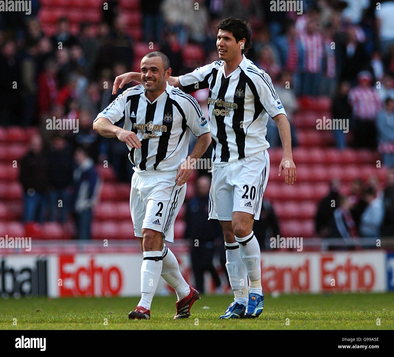 Newcastle United's Albert Luque (r) and Stephen Carr (l) celebrate ...