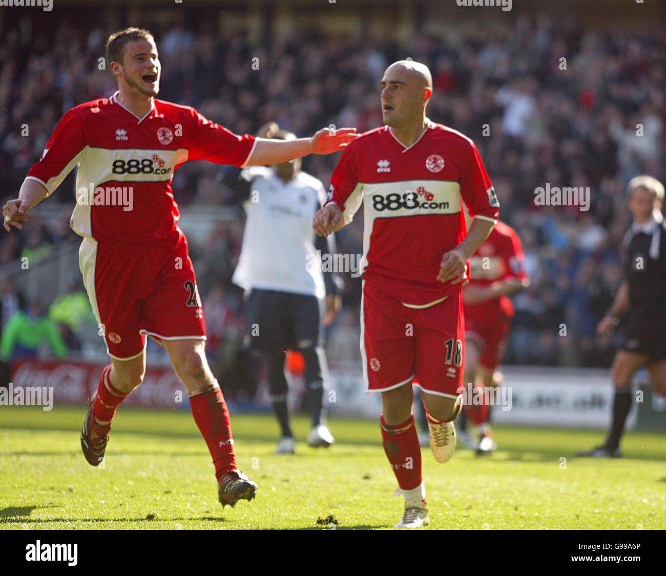 Middlesbroughs massimo maccarone celebrates his goal with matthew bates ...