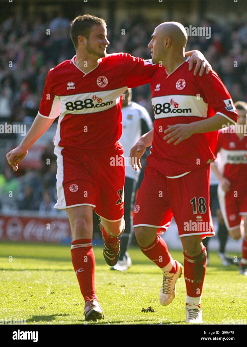 Middlesbroughs massimo maccarone celebrates his goal with matthew bates ...