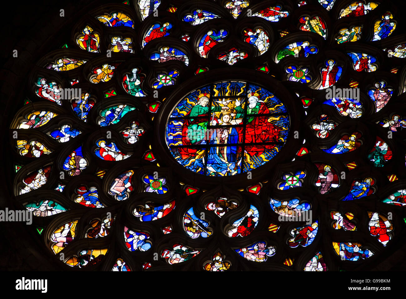 Glass window in church, Barcelona Stock Photo - Alamy