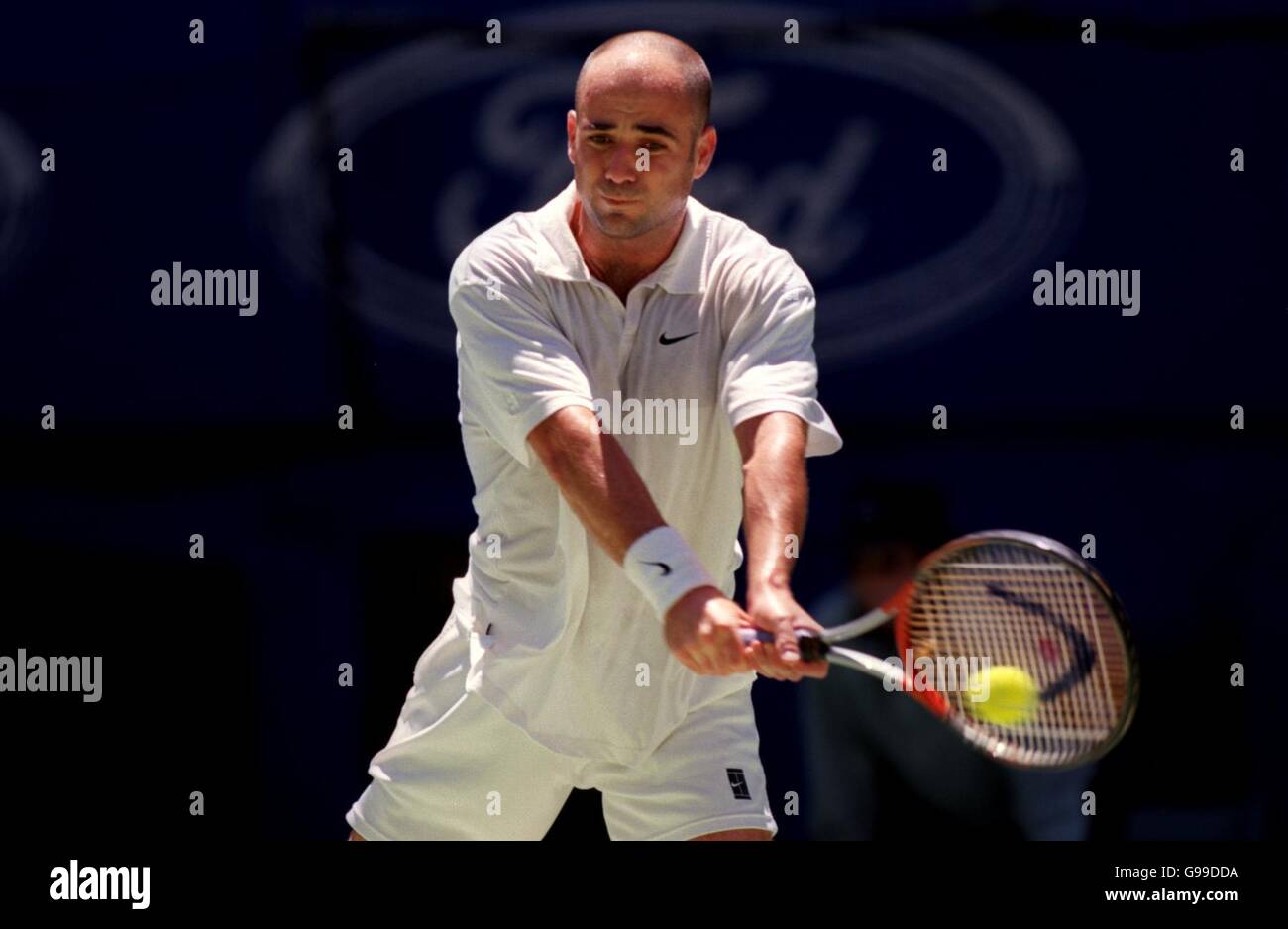 Andre agassi in action against mark philippoussis hi-res stock ...