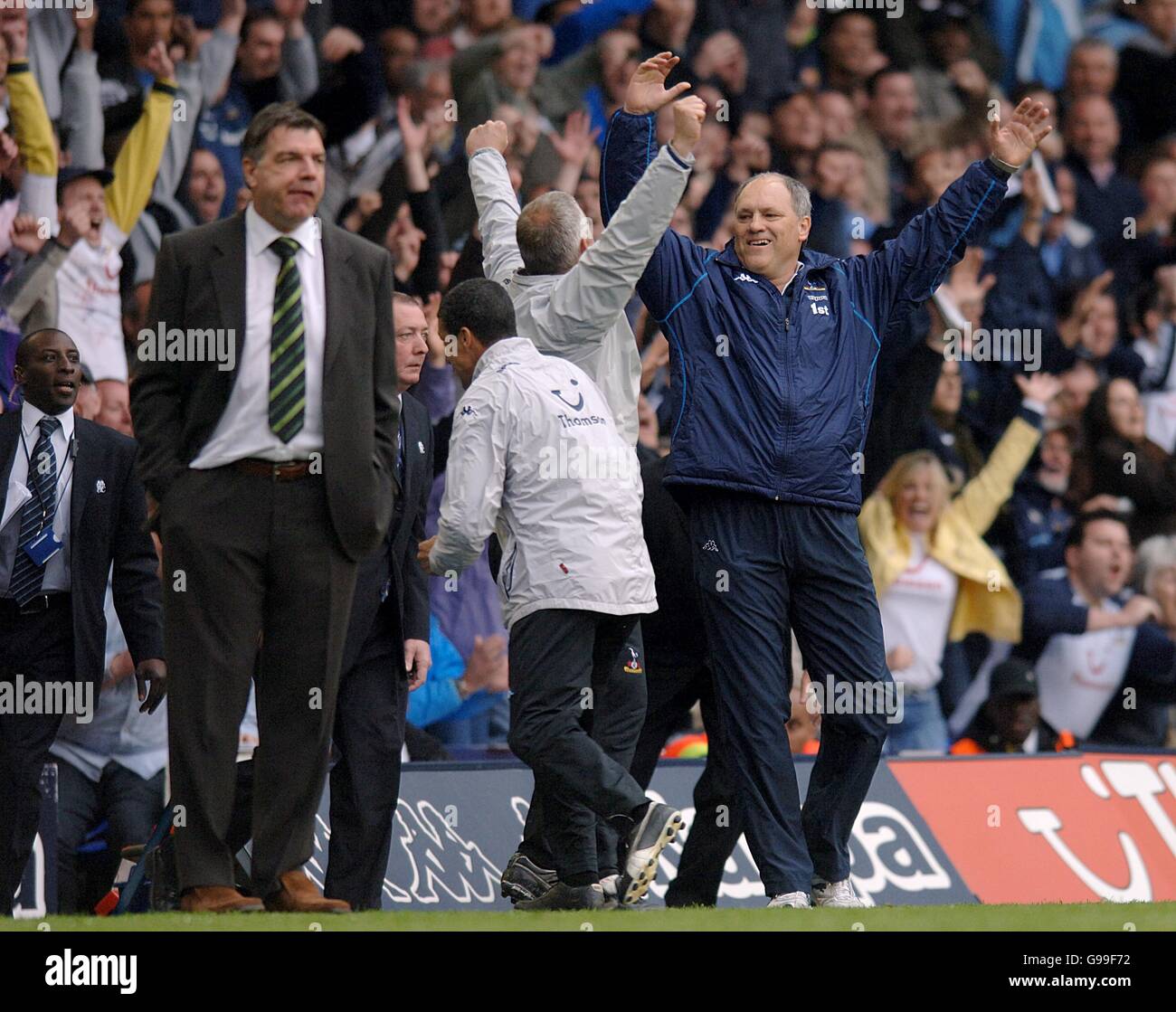 Tottenham hotspur manager martin jol celebrates r after the match hi ...