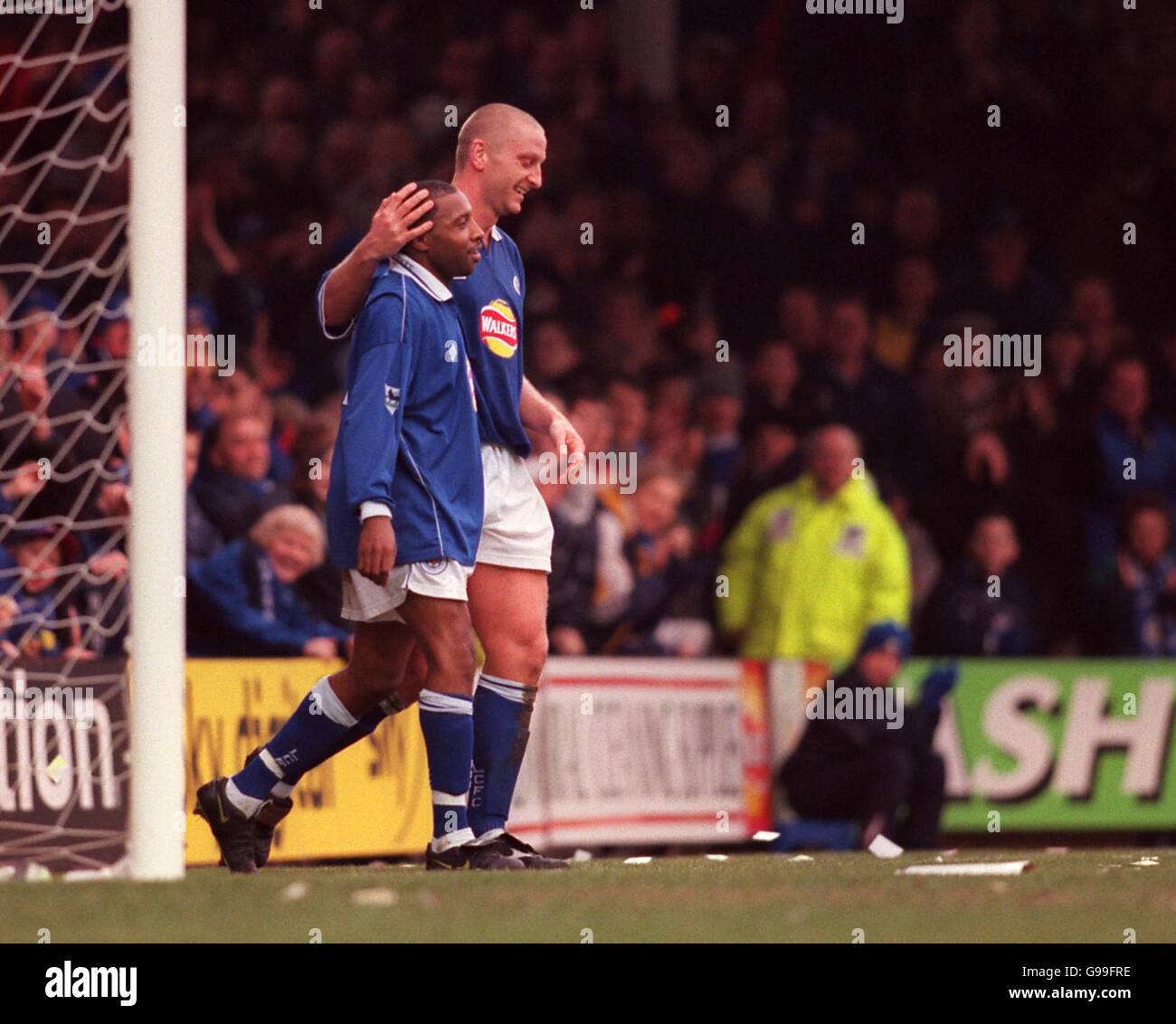 Leicester City's Matt Elliott (r) congratulates Andrew Impey (l) on ...