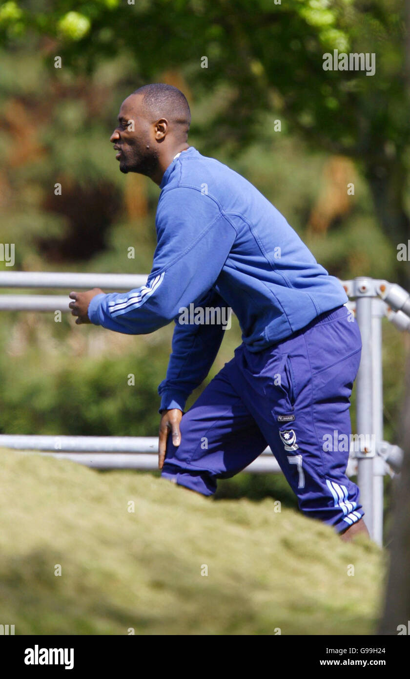 Portsmouth's Lomana Tresor LuaLua struggles through a light training ...