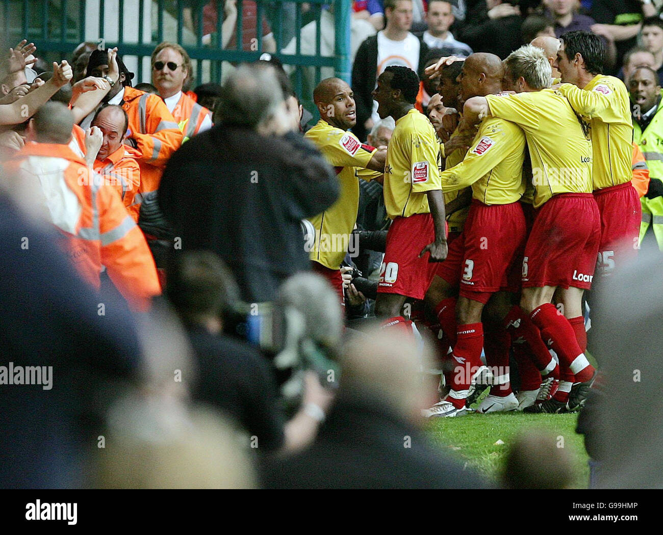 Watford players celebrate after scoring the second goal against Crystal ...