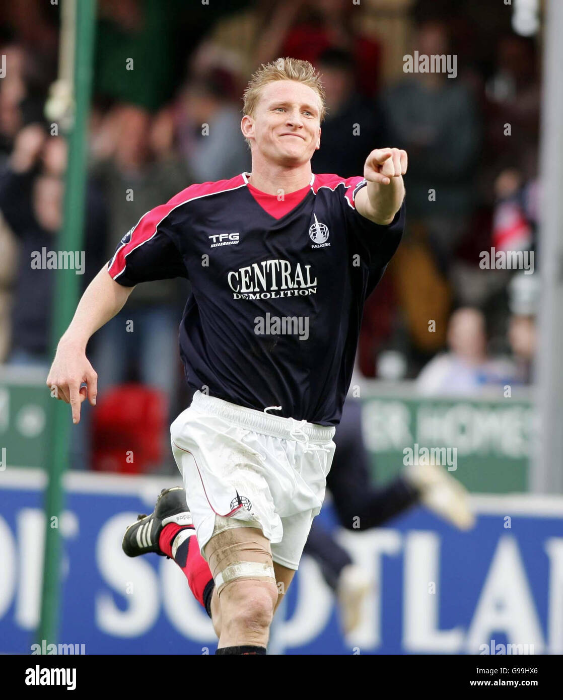 Falkirk's Daniel McBreen celebrates scoring against Livingston during ...