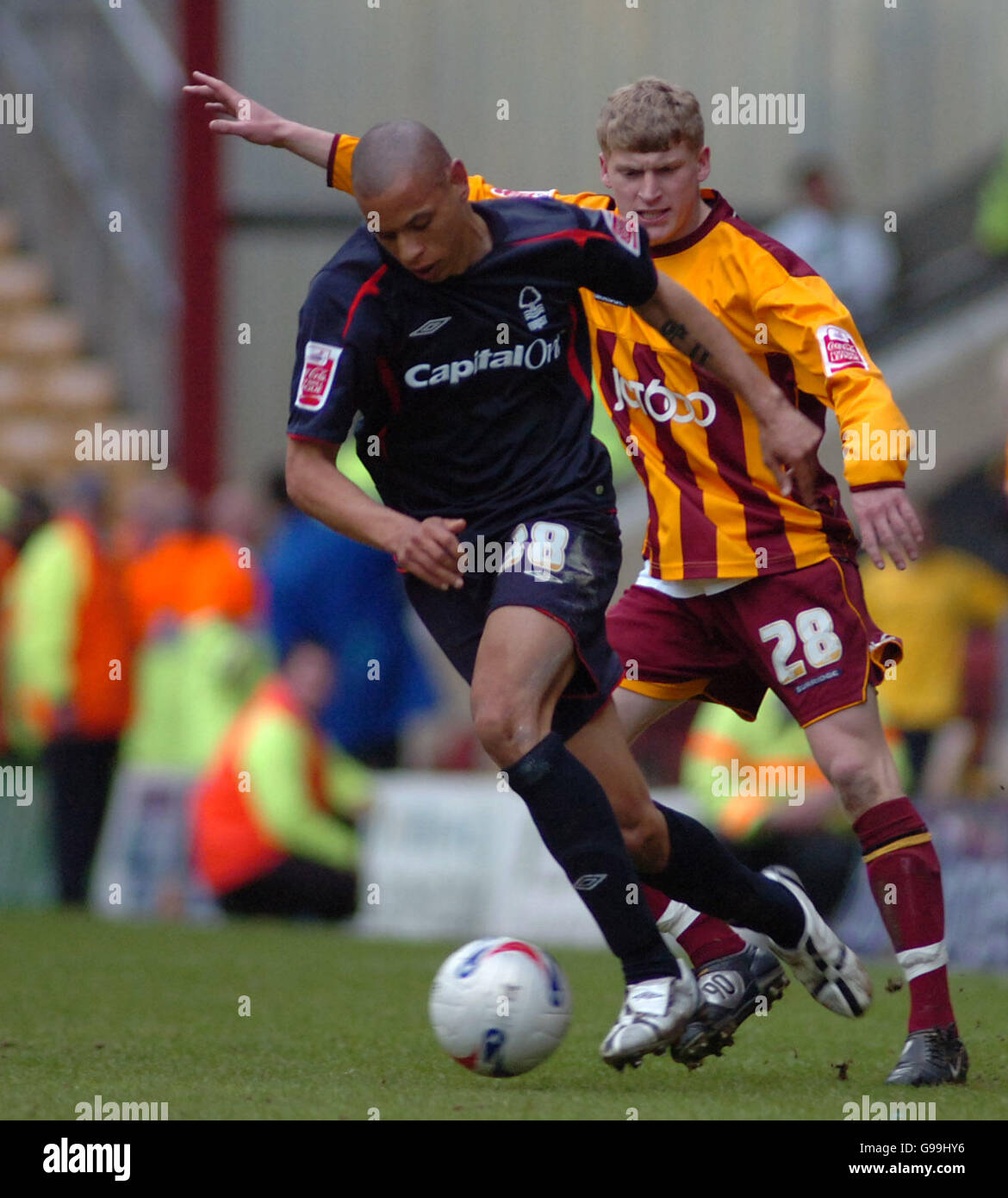 Nottingham forests nathan tyson and joe colbeck in action hi-res stock ...