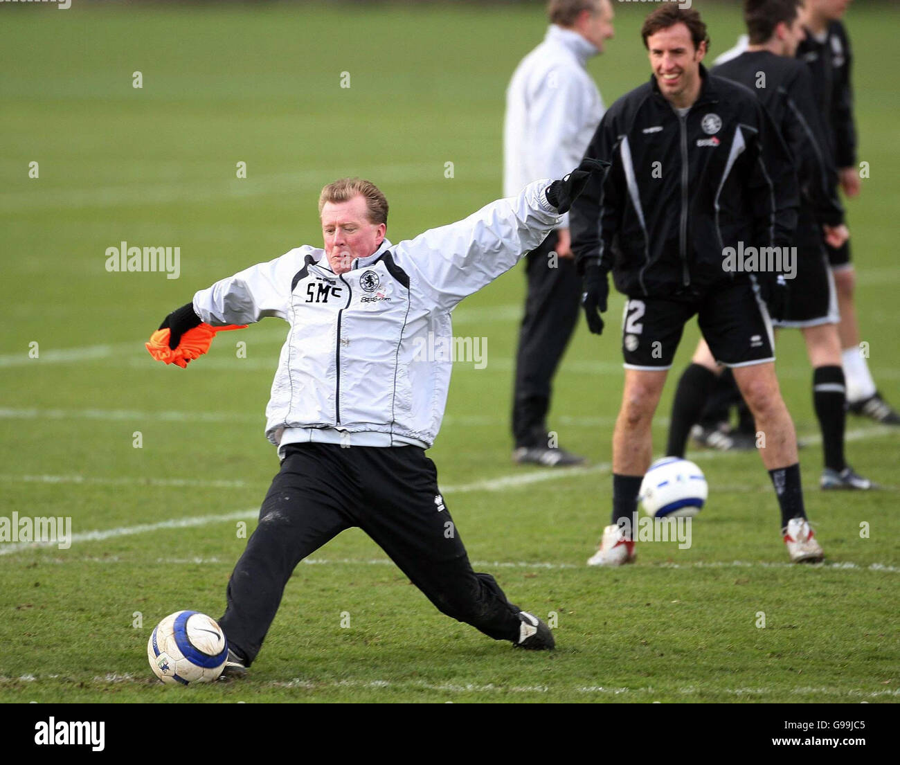 Middlesbrough manager Steve McClaren (L) watched by Gareth Southgate ...