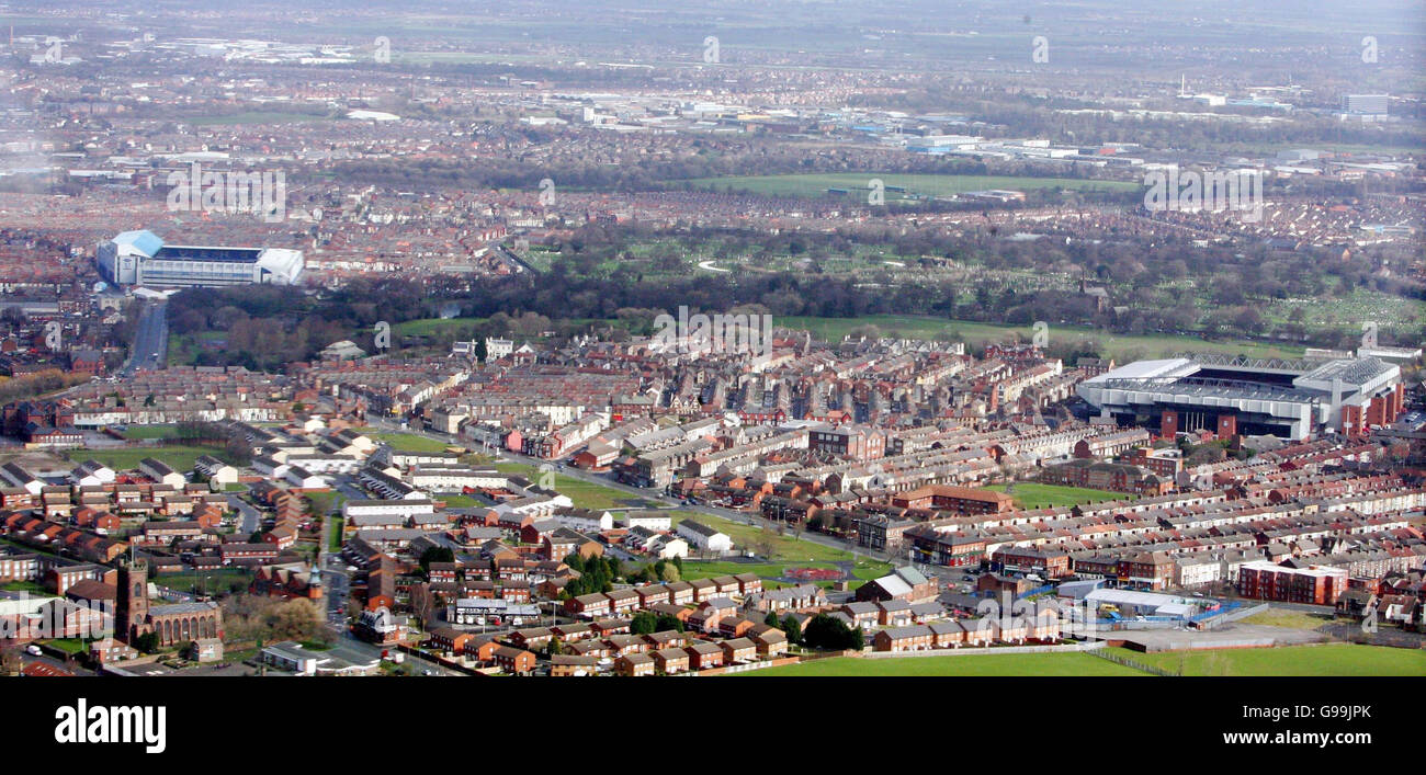 Aerial view of goodison park home of everton football club hi-res stock ...