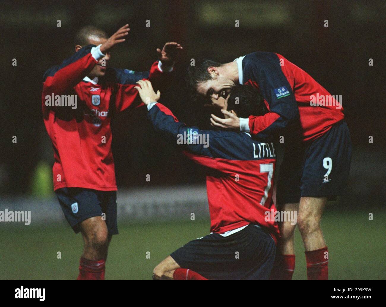 Crewe Alexandra's (L-R) Marcus Bignot congratulates goalscorer Colin ...