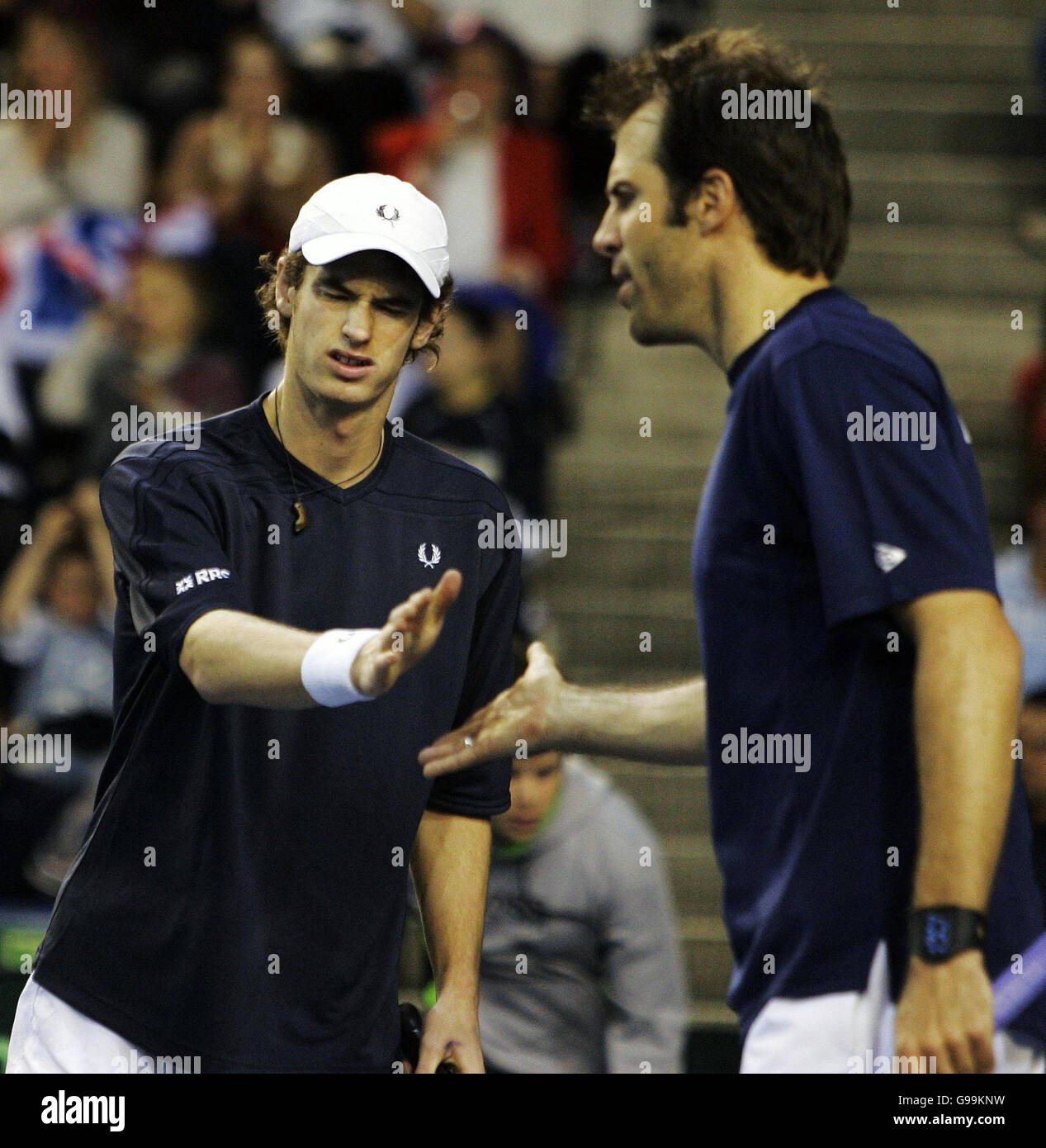 Great Britain's Andrew Murray (L) and Greg Rusedski during their ...