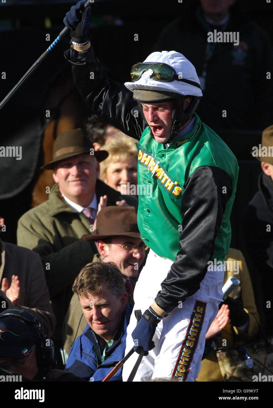 Jockey Niall Madden celebrates on Numbersixvalverde after winning the ...