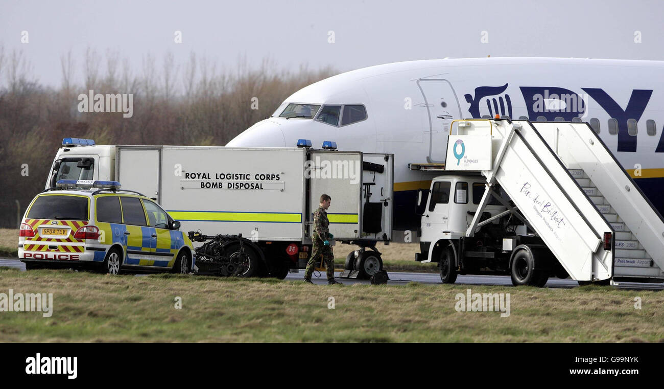 POLICE Airport. A bomb disposal unit at Glasgow Prestwick Airport ...