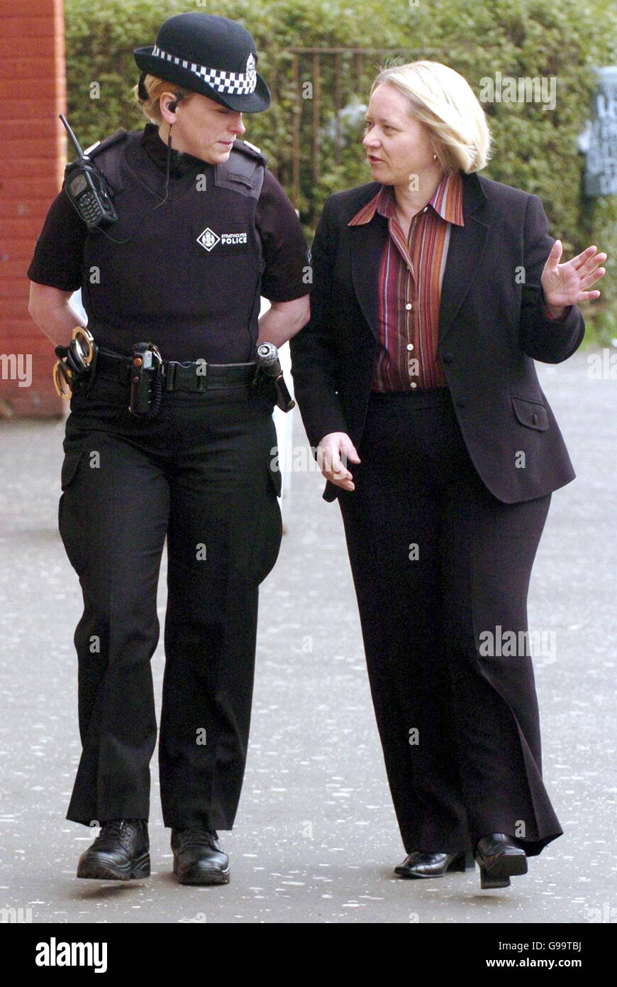 Justice minister Cathy Jamieson chats to PC Gillian Dodds outside the ...