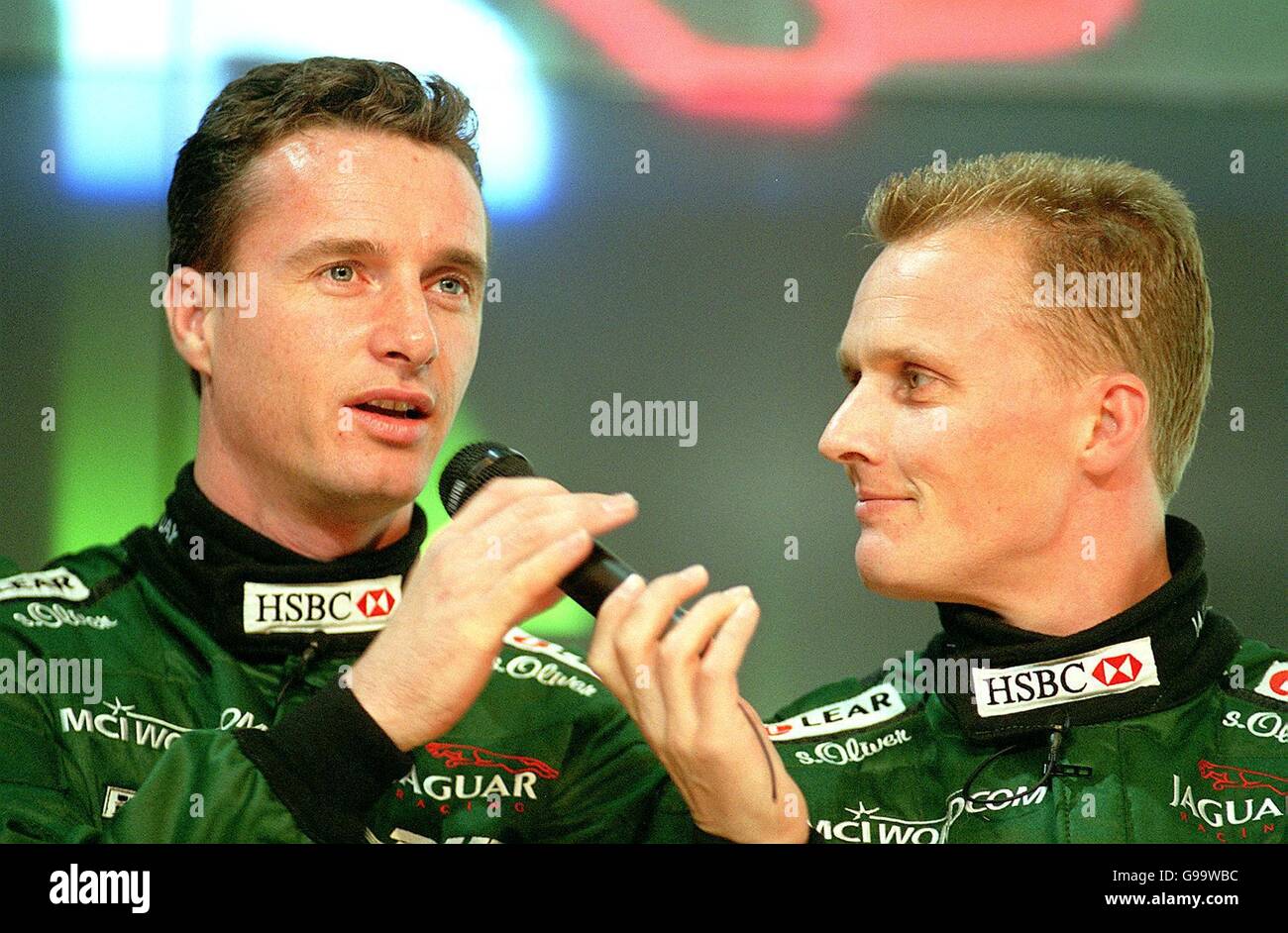 Johnny herbert l and new jaguar teammate eddie irvine r hi-res stock ...