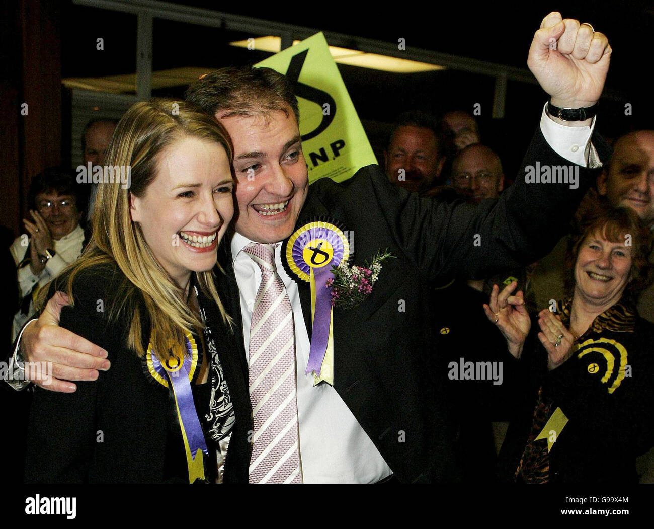 SNP candidate Richard Lochhead and wife Fiona arrive at the Elgin Town ...