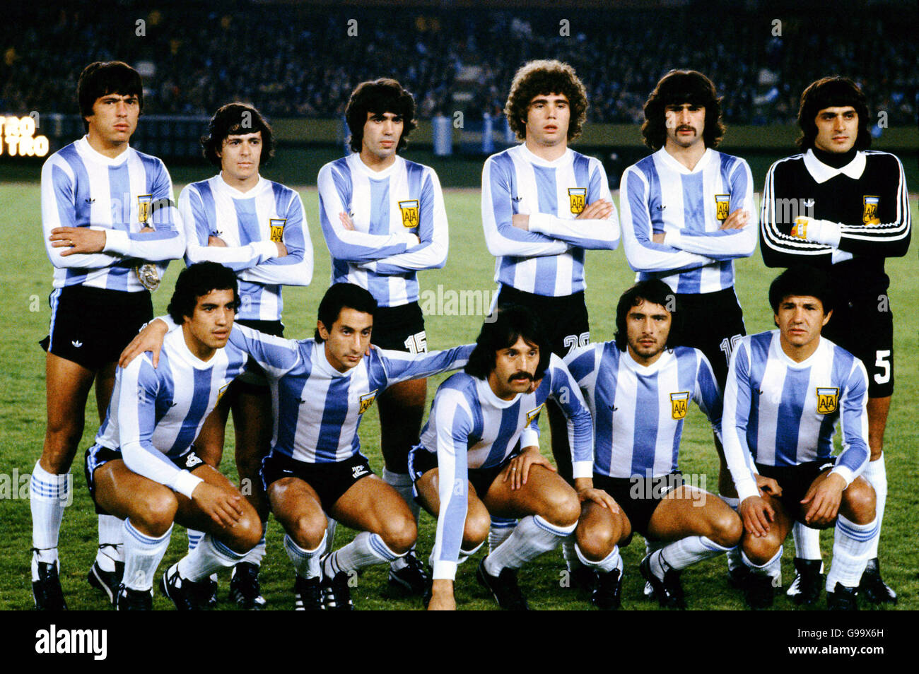 Argentina team group. Back Row L-R: Daniel Passarella, Rene Houseman ...