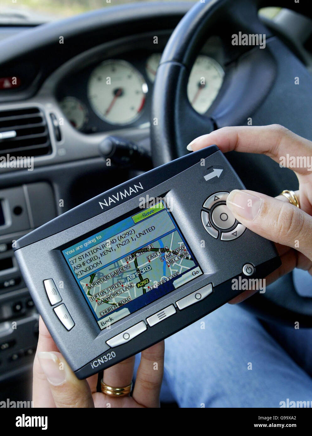 An in-built satellite navigation system, sat nav in a car Stock Photo ...