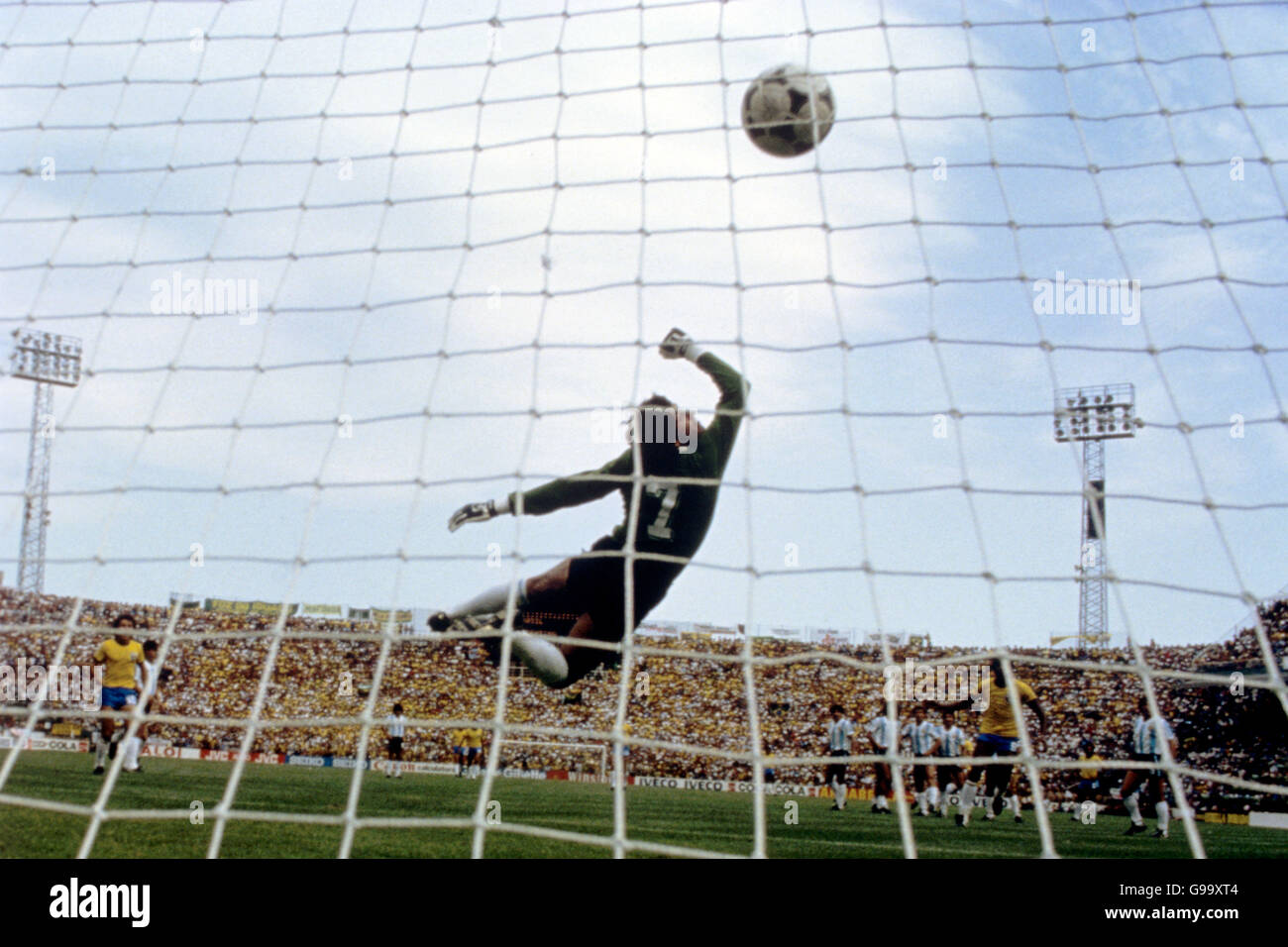 Argentina goalkeeper Ubaldo Fillol is beaten by a free-kick which ...