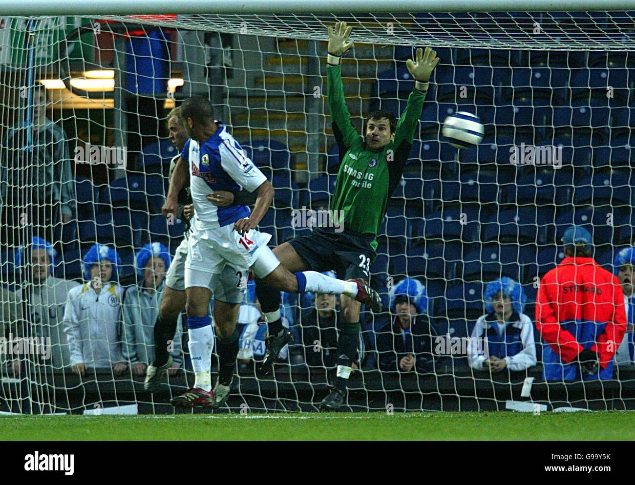 Blackburn Rovers Steven Reid scores with a header from a Robbie Savage ...