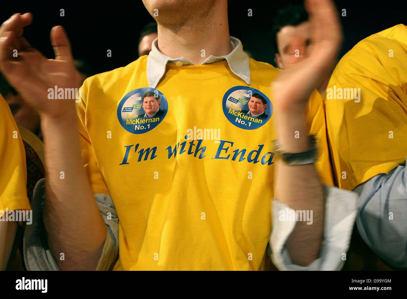 A member of Young Fine Gael shows his alliegience before Fine Gael ...