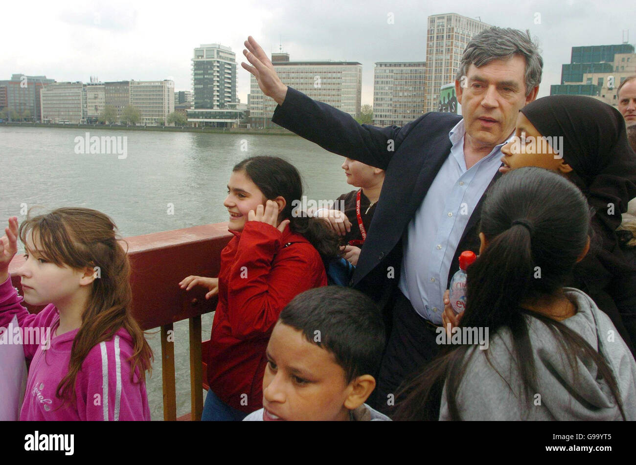 Chancellor of the Exchequer Gordon Brown joins school children from 27 ...
