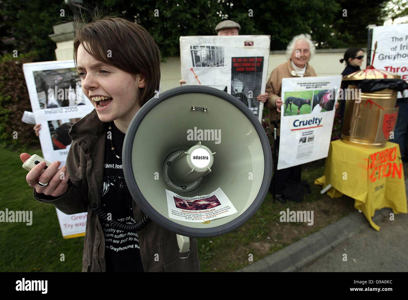 Laura Broxson from the pressure group Greyhound Action Ireland protests ...