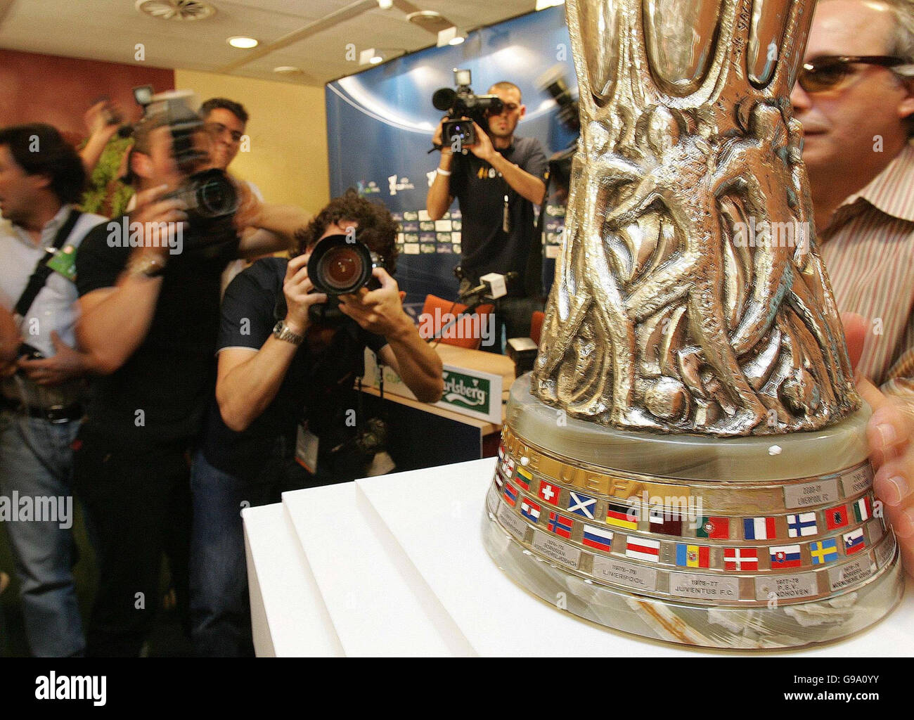 The UEFA Cup on show before Middlesbrough's press conference at PSV ...