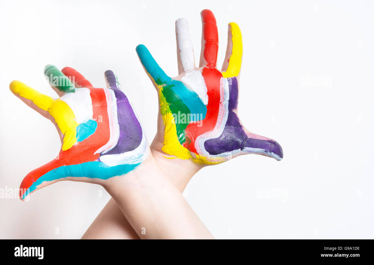 colorful children hands in colorful paints Stock Photo - Alamy