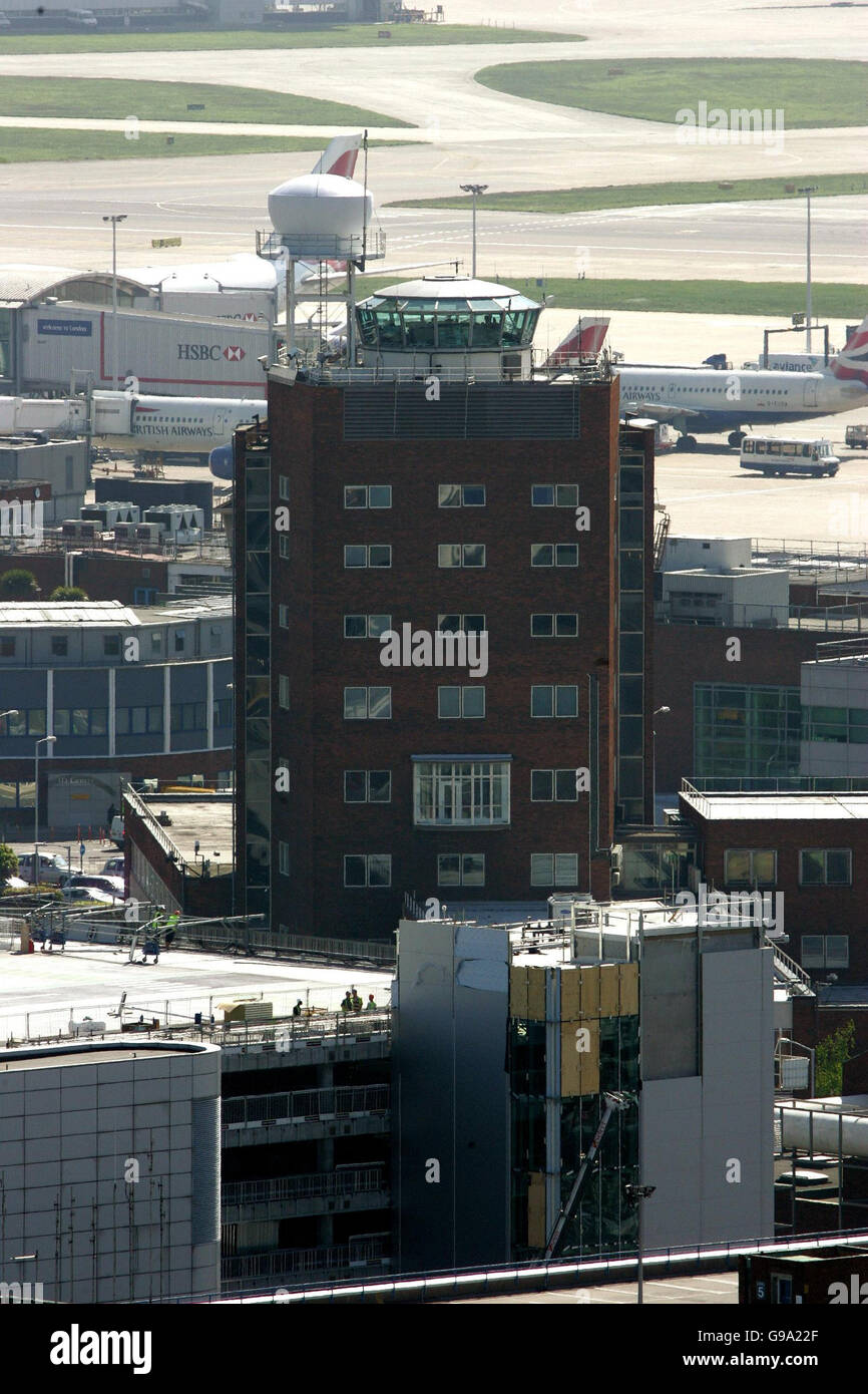 A view Heathrow Airport's control tower. A view Heathrow Airport's ...