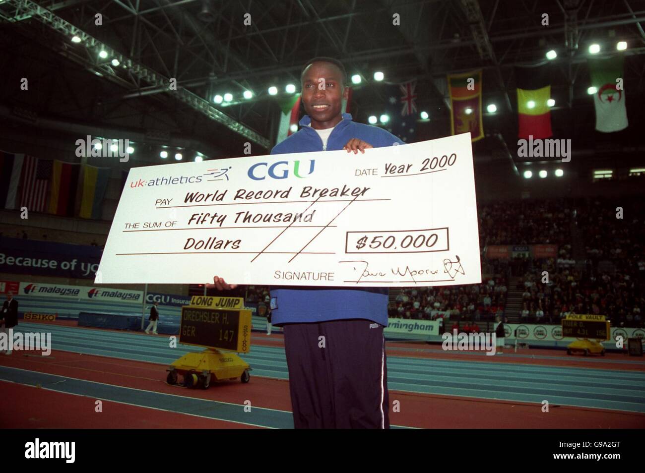 Athletics - CGU Indoor Grand Prix - NIA, Birmingham. 50,000 cheque ...