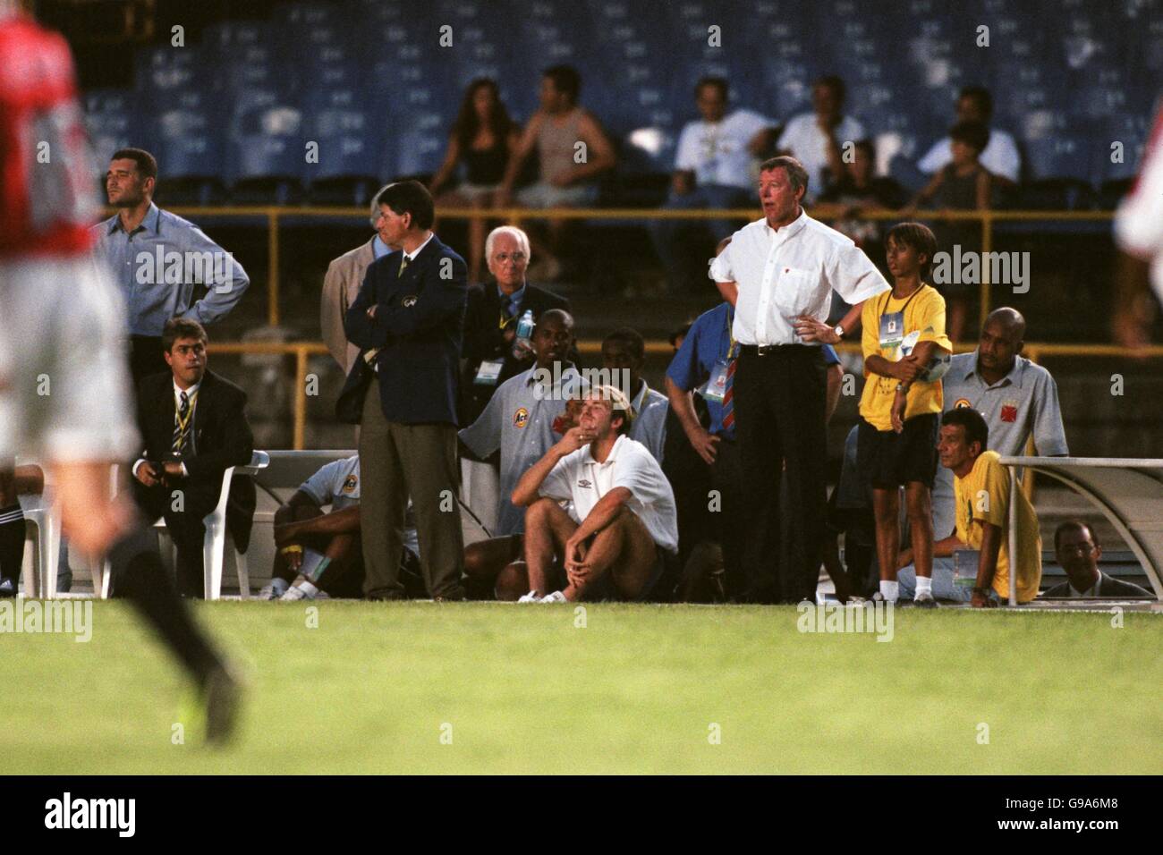 Manchester United's David Beckham watches the game from the touchline ...