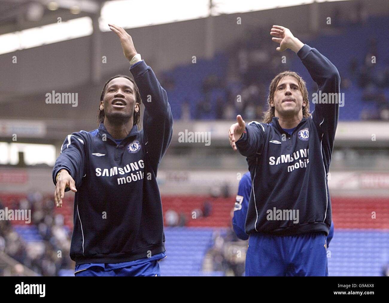 Chelsea's Hernan Crespo and Didier Drogba dance in celebration at the ...