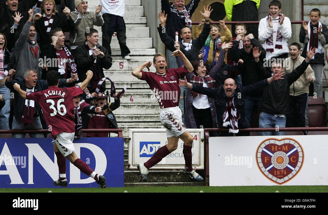 Hearts' Christophe Berra (C) celebrates scoring against Kilmarnock ...