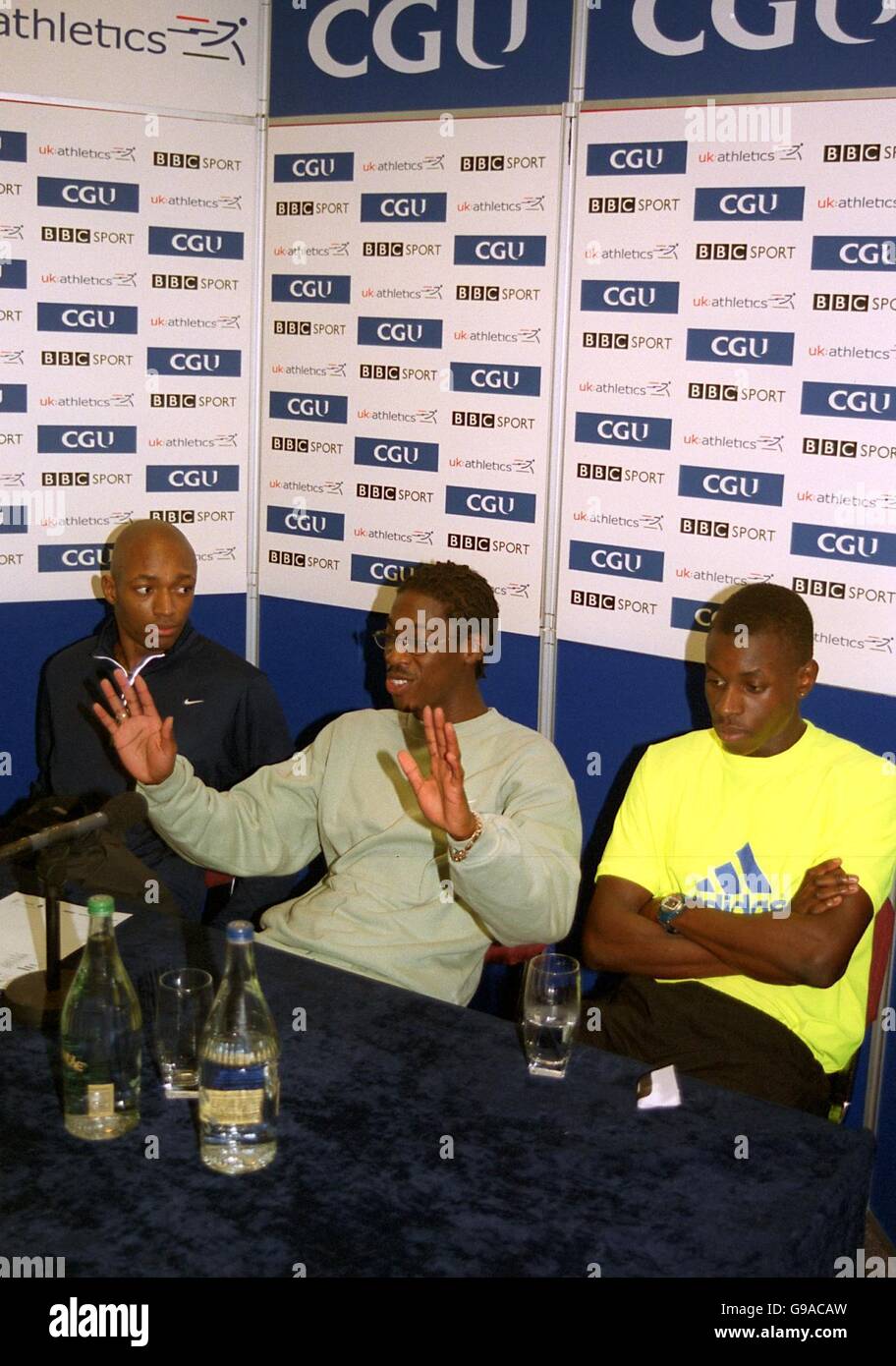 (l-r) Marlon Devonish, Christian Malcolm and Julian Golding at a press ...