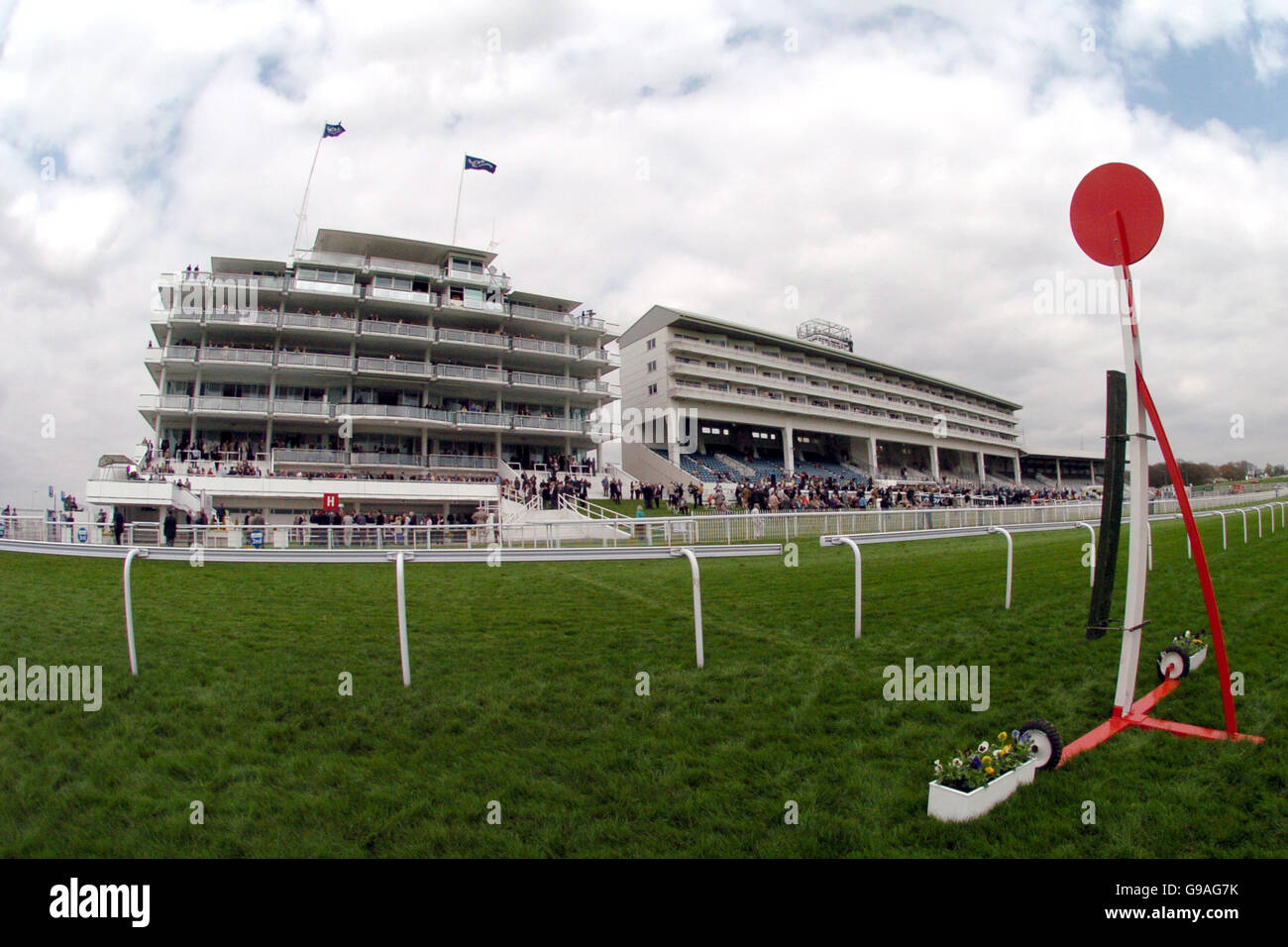 A general view of the Grandstand from the finishing post at Epsom Downs ...