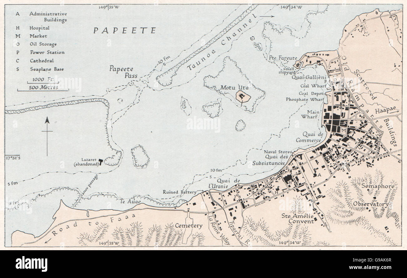 PAPEETE: French Polynesia. WW2 ROYAL NAVY INTELLIGENCE MAP, 1943 Stock ...
