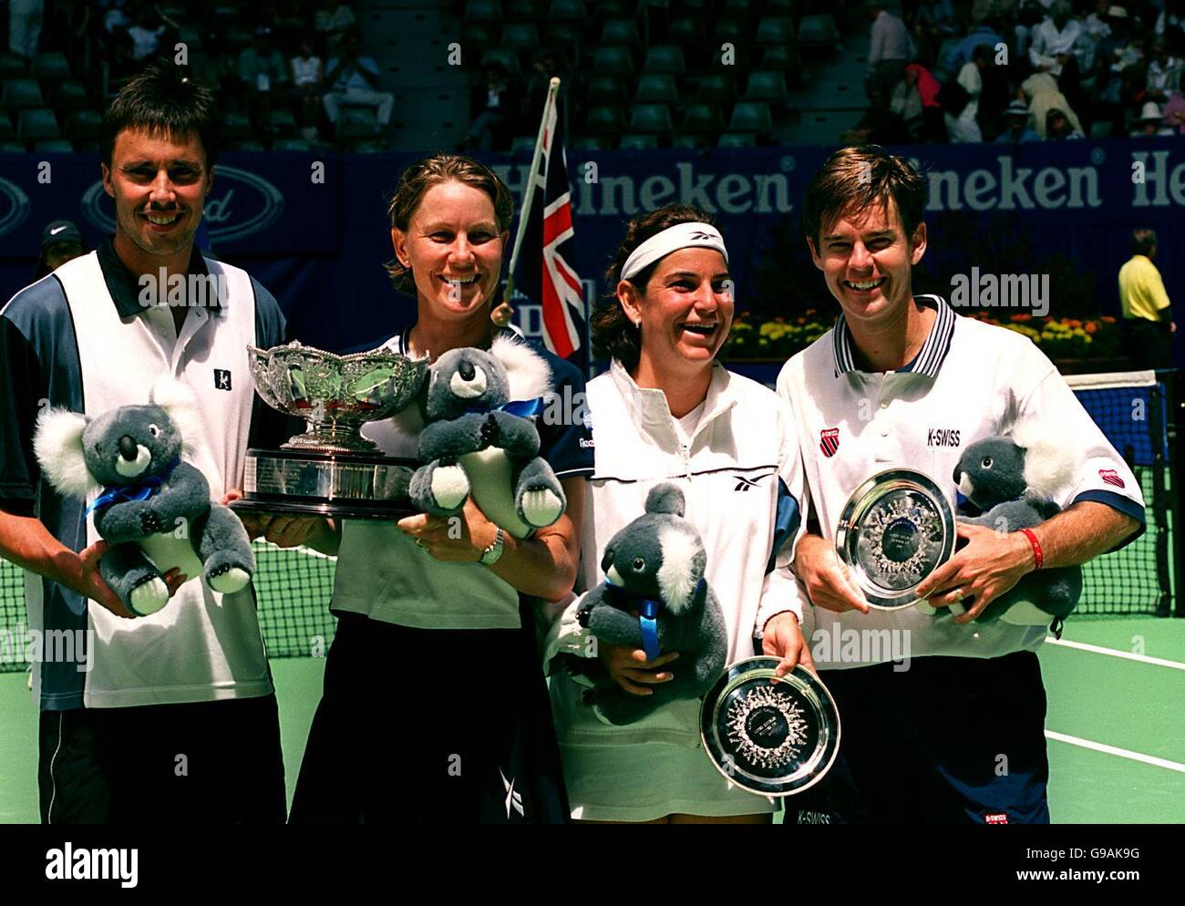 (l-r) The winners of the mixed doubles, Jared Palmer and Rennae Stubbs ...