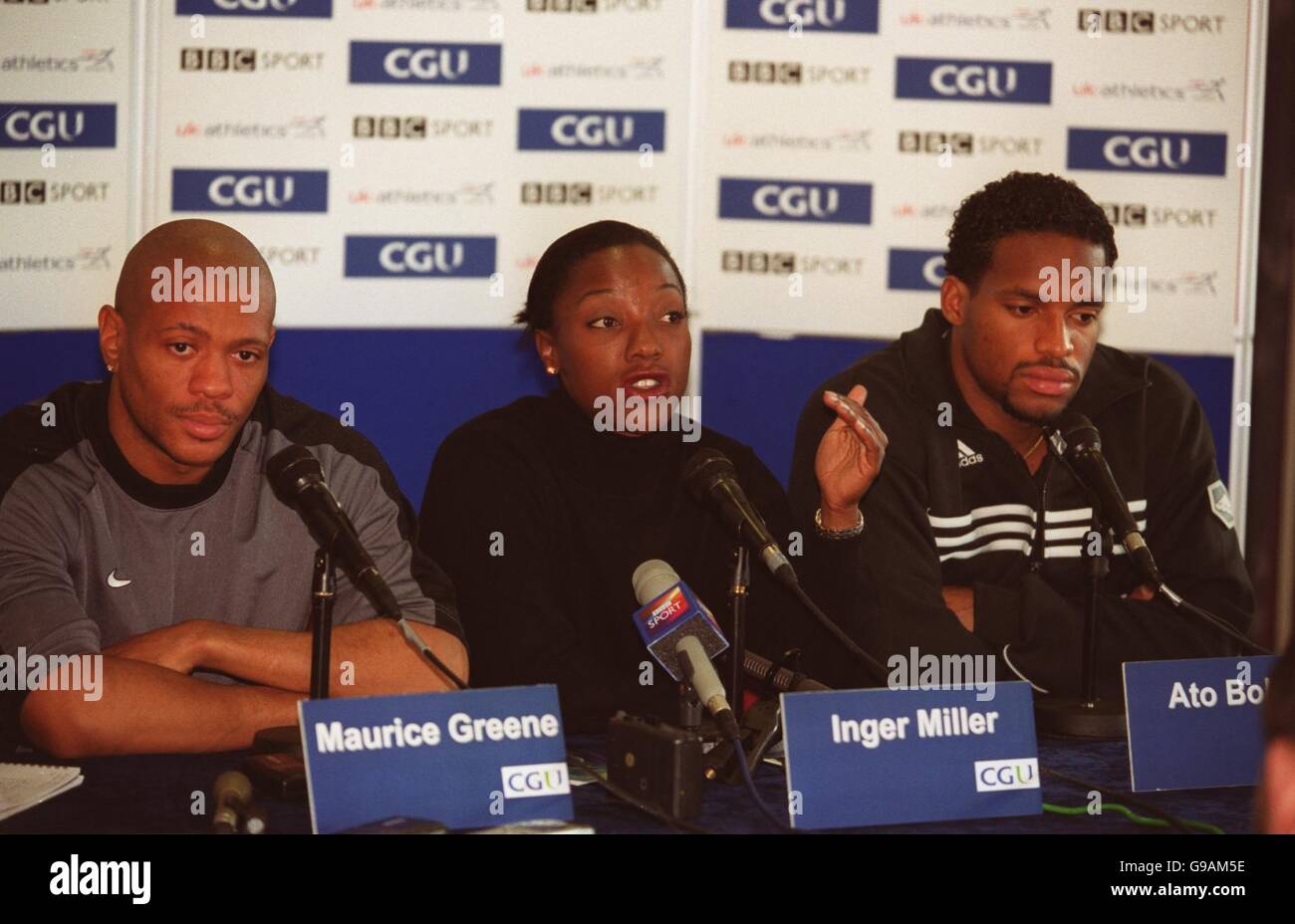 (L-R) Maurice Greene, Inger Miller and Ato Boldon at today's press ...